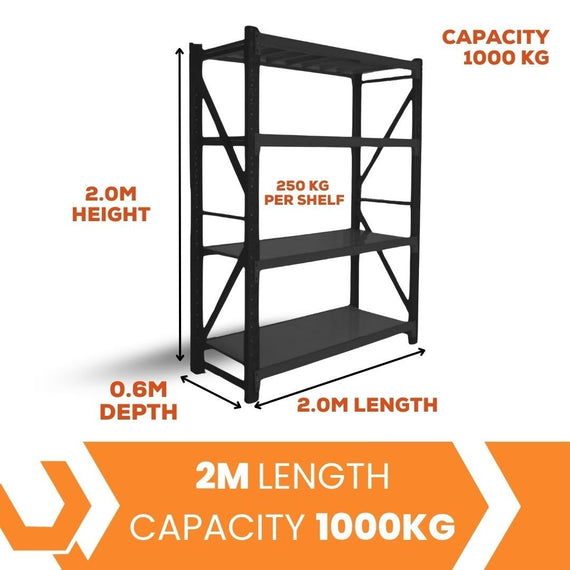 H2000 x L2000 x D600mm Range Heavy Duty Warehouse Garage Storage Steel ...